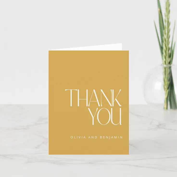 Elegant Simple Modern Custom Wedding Yellow Thank You Card | Zazzle