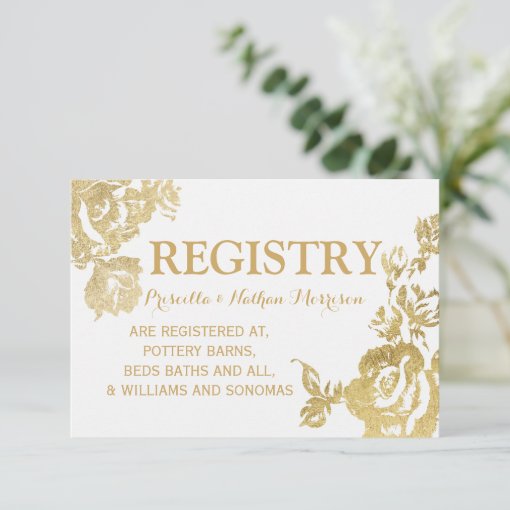 Elegant Simple Modern Floral Gold Gift Registry Enclosure Card | Zazzle