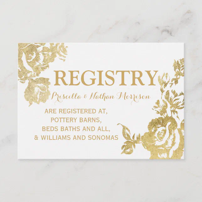 Elegant Simple Modern Floral Gold Gift Registry Enclosure Card | Zazzle