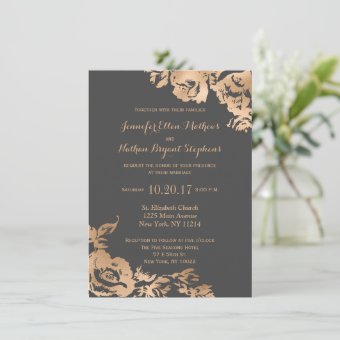 Elegant Simple Modern Gold Gray Floral Wedding Invitation | Zazzle