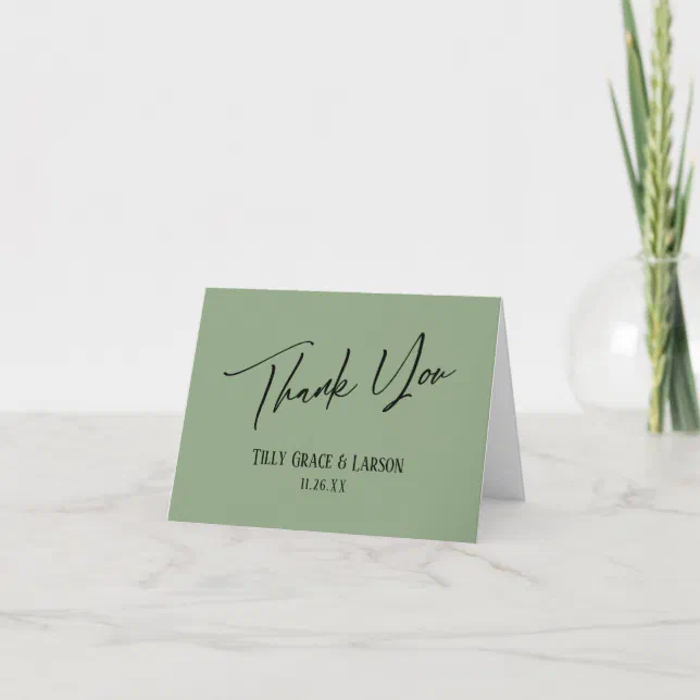 Elegant Simple Modern Handwriting Sage Green Thank You Card | Zazzle