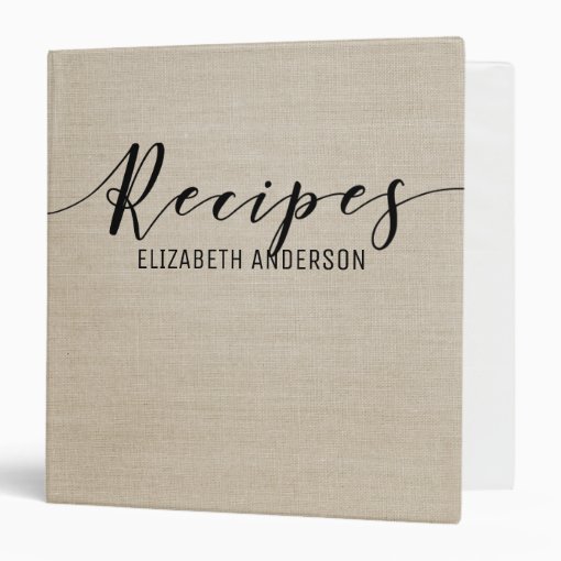 Elegant Simple Modern Linen Recipe Cookbook 3 Ring 3 Ring Binder | Zazzle