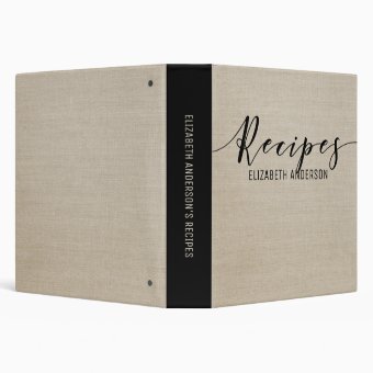 Elegant Simple Modern Linen Recipe Cookbook 3 Ring 3 Ring Binder | Zazzle