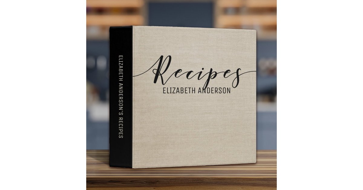 Elegant Simple Modern Linen Recipe Cookbook 3 Ring 3 Ring Binder | Zazzle