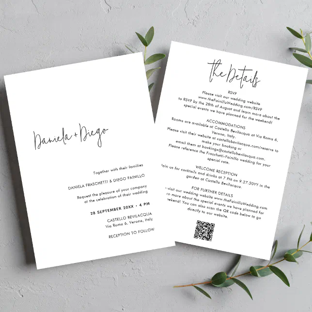 Elegant Simple Modern QR Code RSVP Wedding Invitation | Zazzle