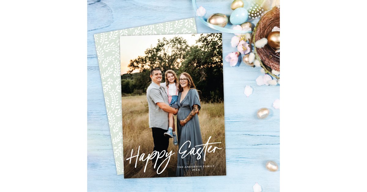 Elegant Simple Modern Script Happy Easter Photo Card | Zazzle