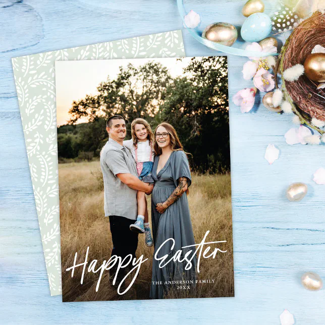 Elegant Simple Modern Script Happy Easter Photo Card Zazzle