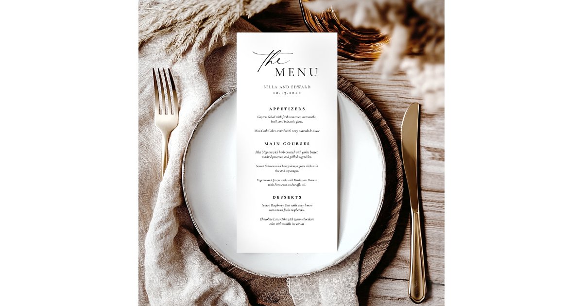 Elegant Simple Modern Wedding Dinner Menu | Zazzle