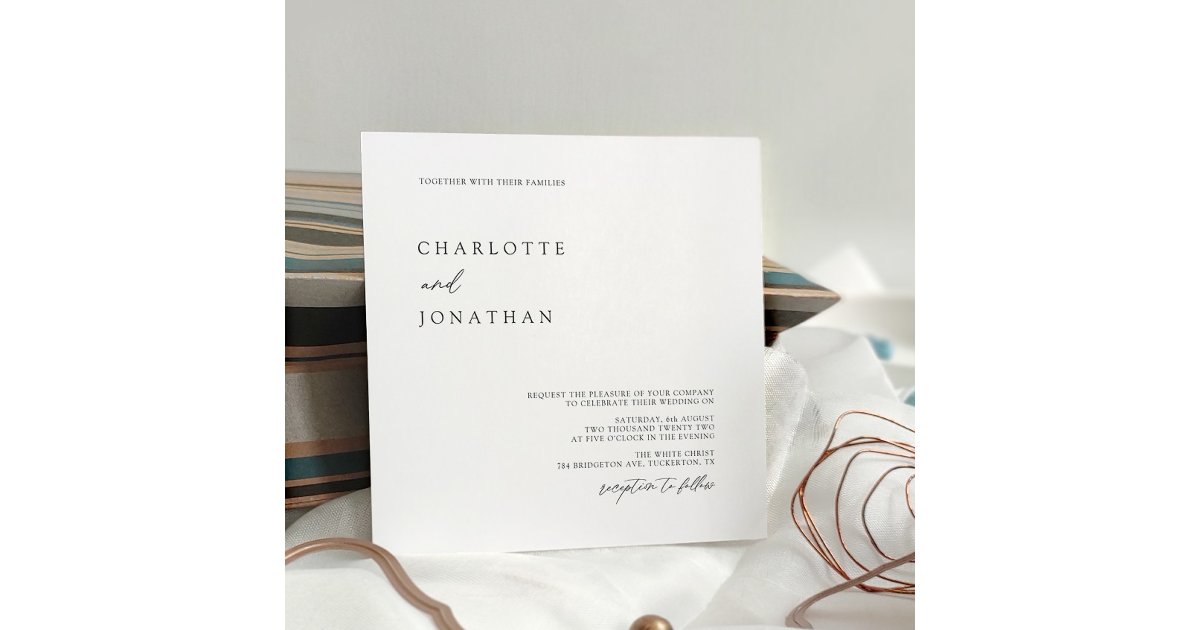 Elegant Simple Modern White Square Wedding Invitation | Zazzle