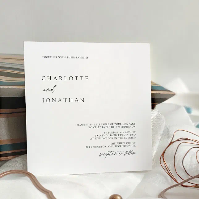 Elegant Simple Modern White Square Wedding Invitation | Zazzle