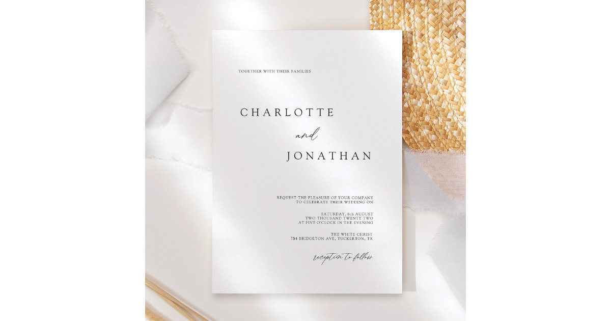Elegant Simple Modern White Wedding Invitation | Zazzle
