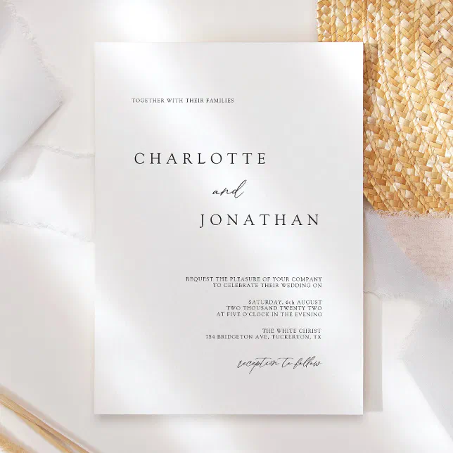 Elegant Simple Modern White Wedding Invitation | Zazzle