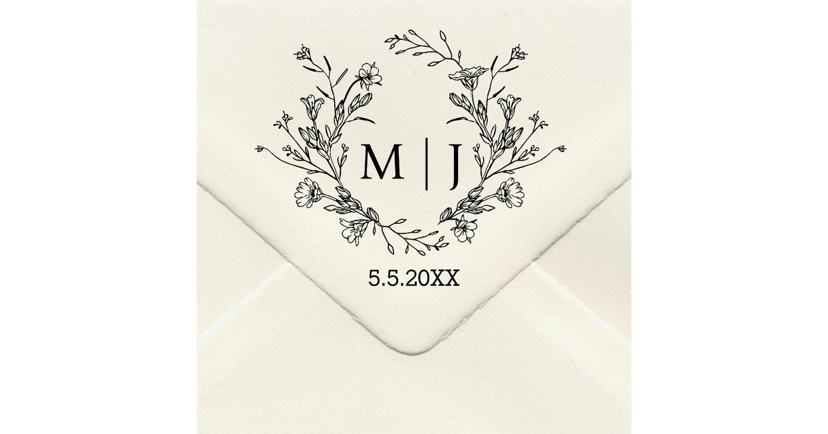 elegant simple monogram botanical wedding rubber stamp | Zazzle