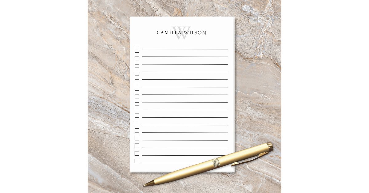 Elegant Simple Monogram Check Box List Post-it Notes | Zazzle