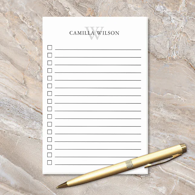 Elegant Simple Monogram Check Box List Post-it Notes | Zazzle