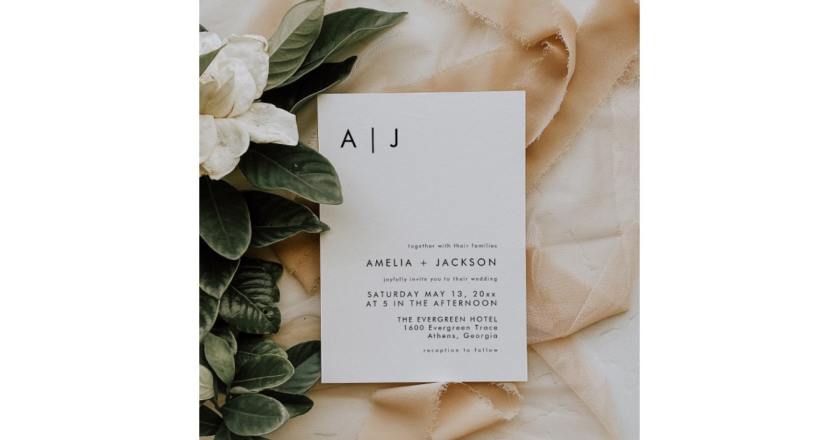 Elegant Simple Monogram Wedding Invitation | Zazzle