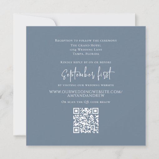 Elegant Simple Photo Dusty Blue QR Code RSVP Invitation | Zazzle