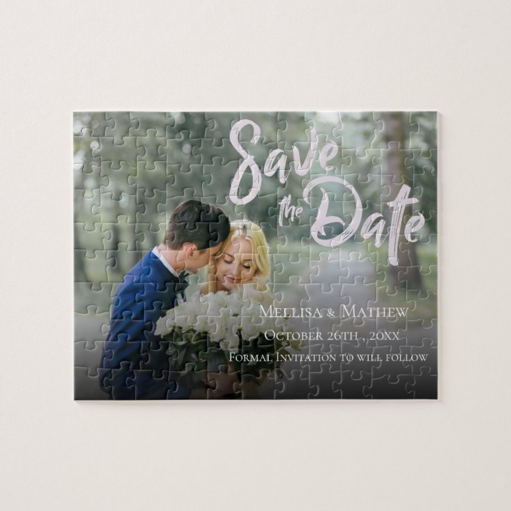 Elegant Simple Photo Wedding Save The Date Jigsaw Puzzle | Zazzle