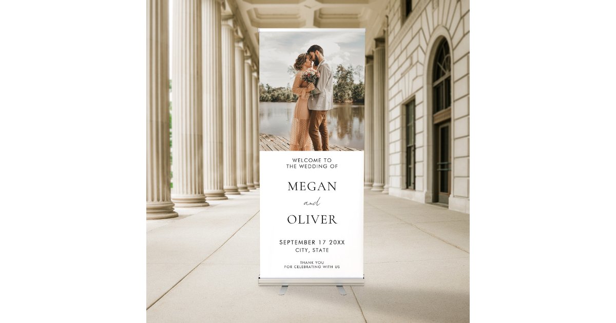 Elegant Simple Photo Wedding Welcome Retractable Banner | Zazzle