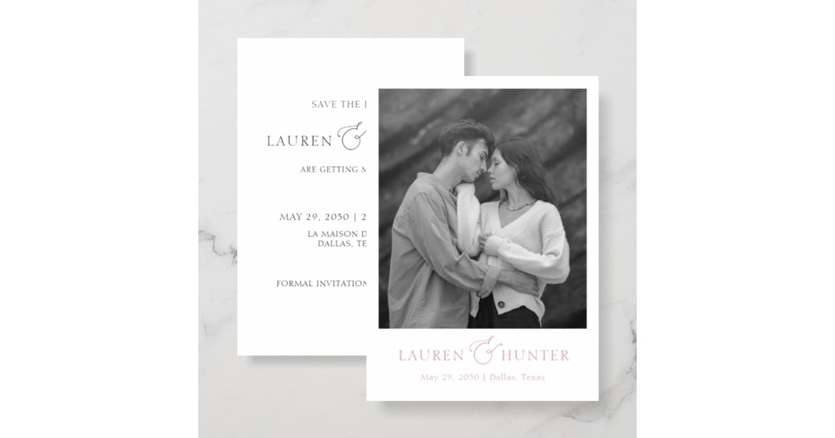 Elegant Simple Pink Photo Wedding Save The Date Letterpress Photo Cards