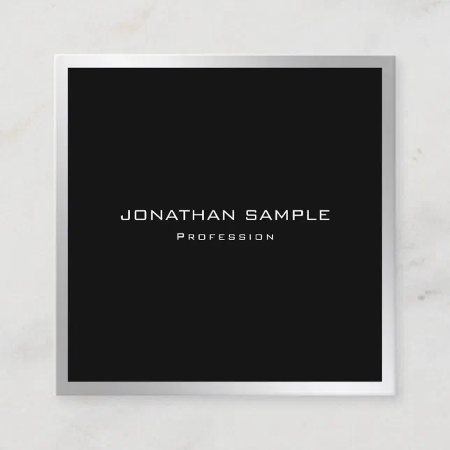 Elegant Simple Plain Modern Silver Professional Square Business Card ...