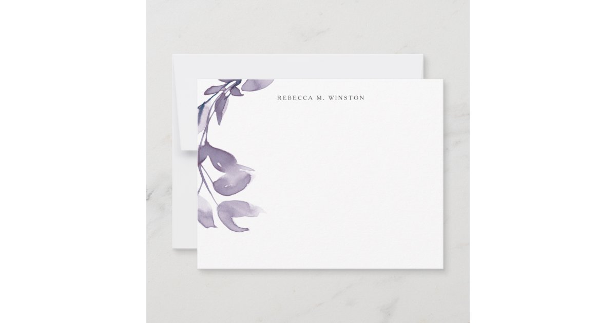 Elegant Simple Purple Greenery Note Cards | Zazzle