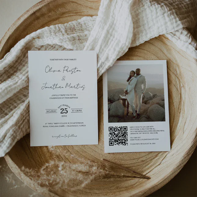 Elegant Simple QR Code Photo Wedding Invitation | Zazzle