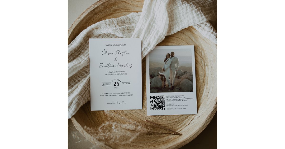 Elegant Simple QR Code Photo Wedding Invitation | Zazzle