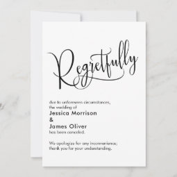 Elegant Simple "Regretfully" Canceled Wedding Card | Zazzle