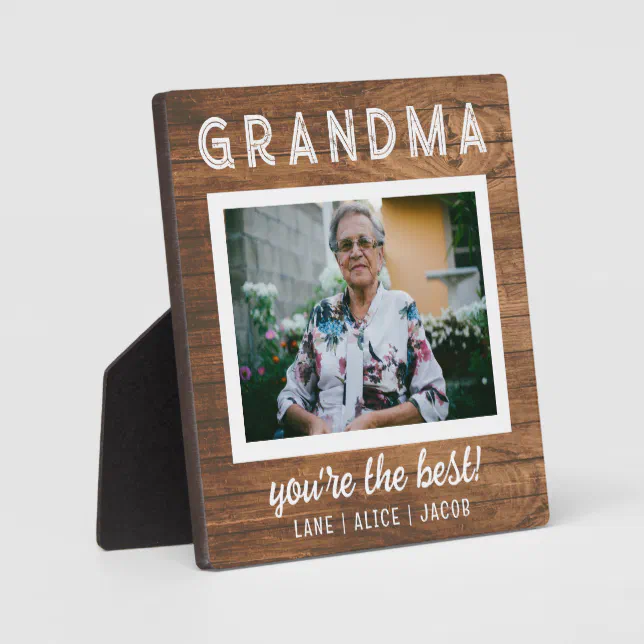 Elegant Simple Rustic Wood Grandma Custom Photo Plaque | Zazzle