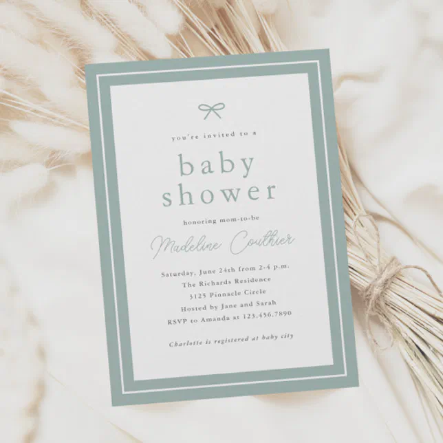 Elegant Simple Sage Gender Neutral Baby Shower Invitation | Zazzle