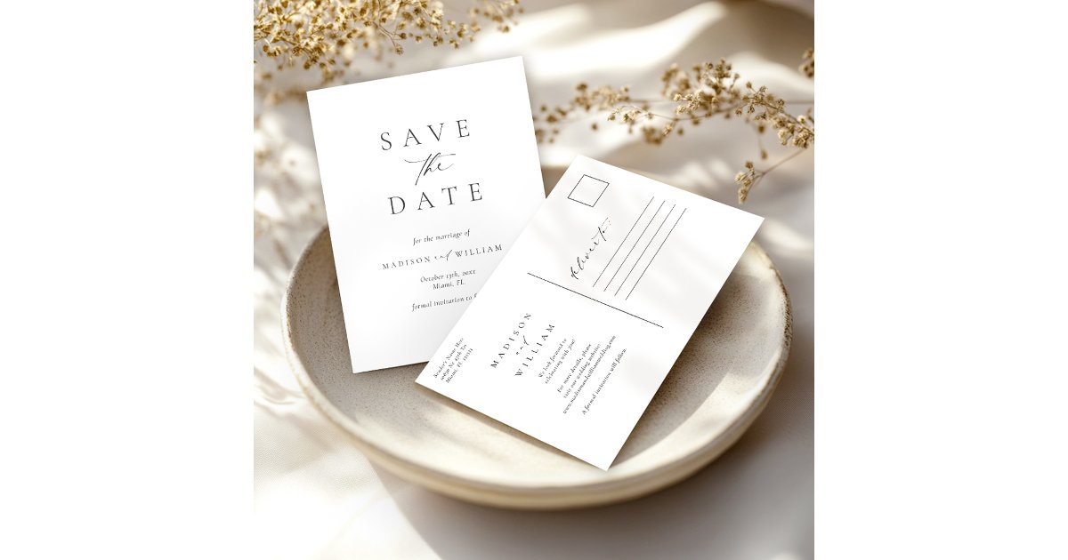 Elegant Simple Save The Date Postcard | Zazzle