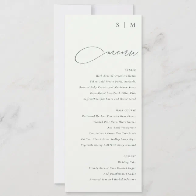 Elegant Simple Script Black White Menu Card | Zazzle