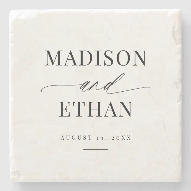 Elegant Simple Script Calligraphy Newlywed Stone Coaster | Zazzle