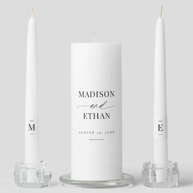 Elegant Simple Script Calligraphy Wedding Unity Candle Set | Zazzle