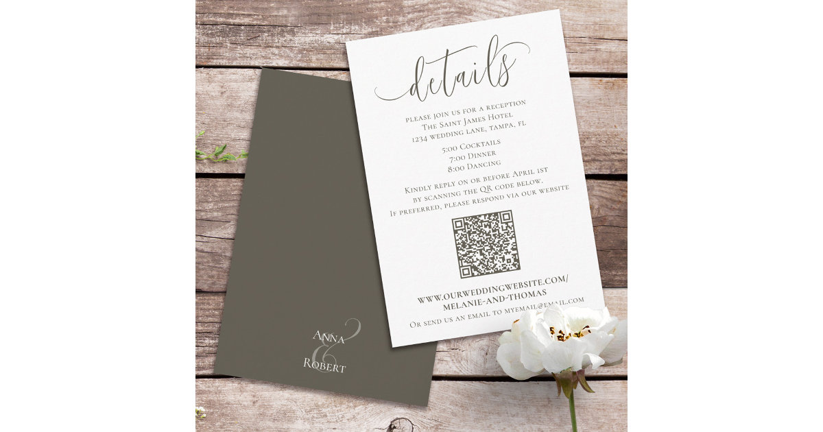 Elegant Simple Script Details Brown | QR Code Enclosure Card | Zazzle