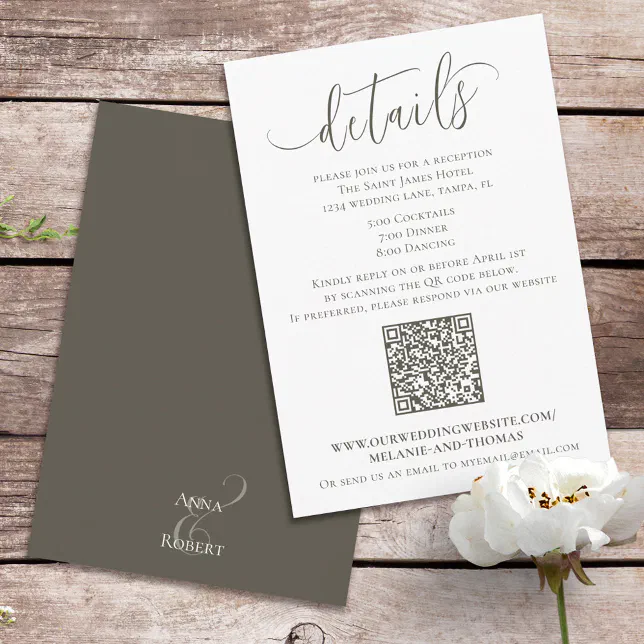 Elegant Simple Script Details Brown | QR Code Enclosure Card | Zazzle