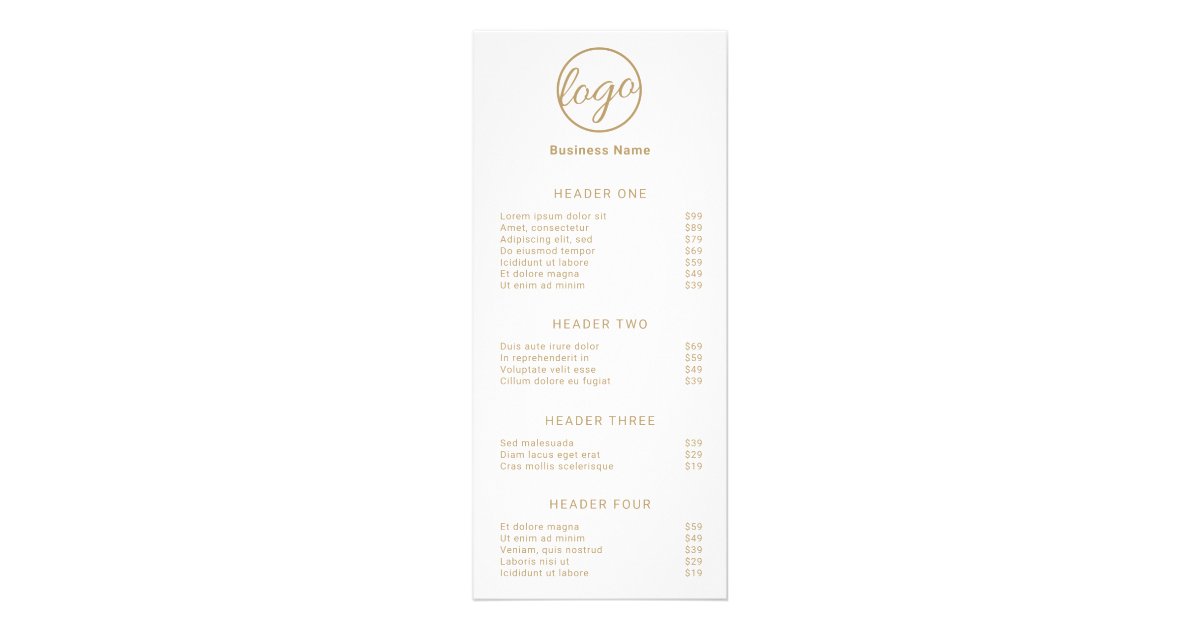 Elegant Simple Service Menu Logo Gold Price List | Zazzle