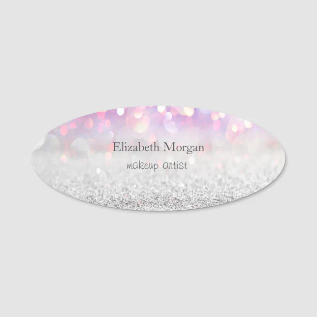 Elegant Simple Silver Pink Glitter Bokeh Name Tag | Zazzle