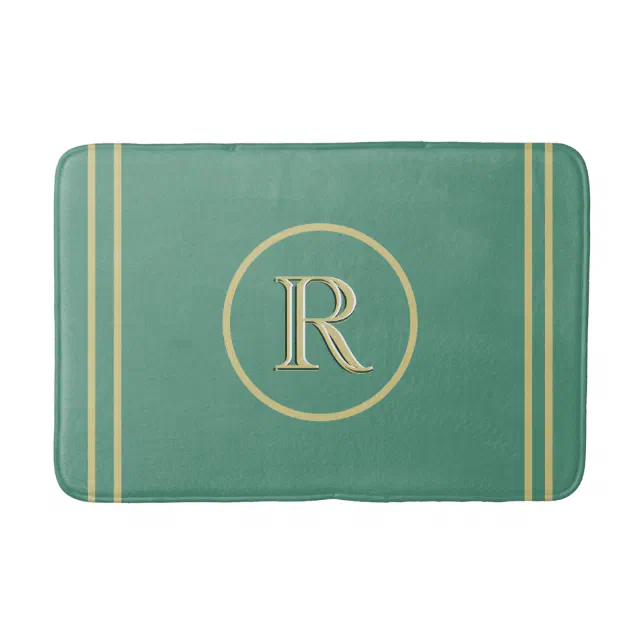Elegant Simple Sophisticated Green Gold Monogram Bath Mat | Zazzle