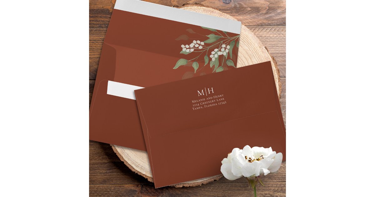 Elegant Simple Terracotta Greenery Foliage Envelope | Zazzle