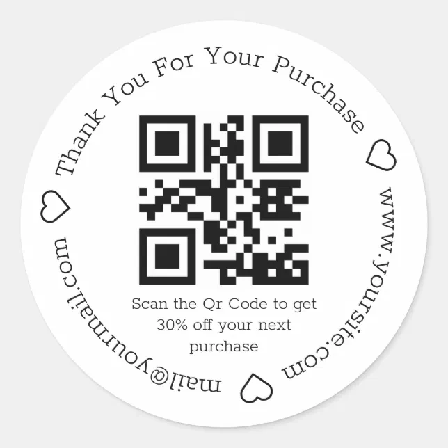 elegant simple thank you business qr code classic round sticker | Zazzle