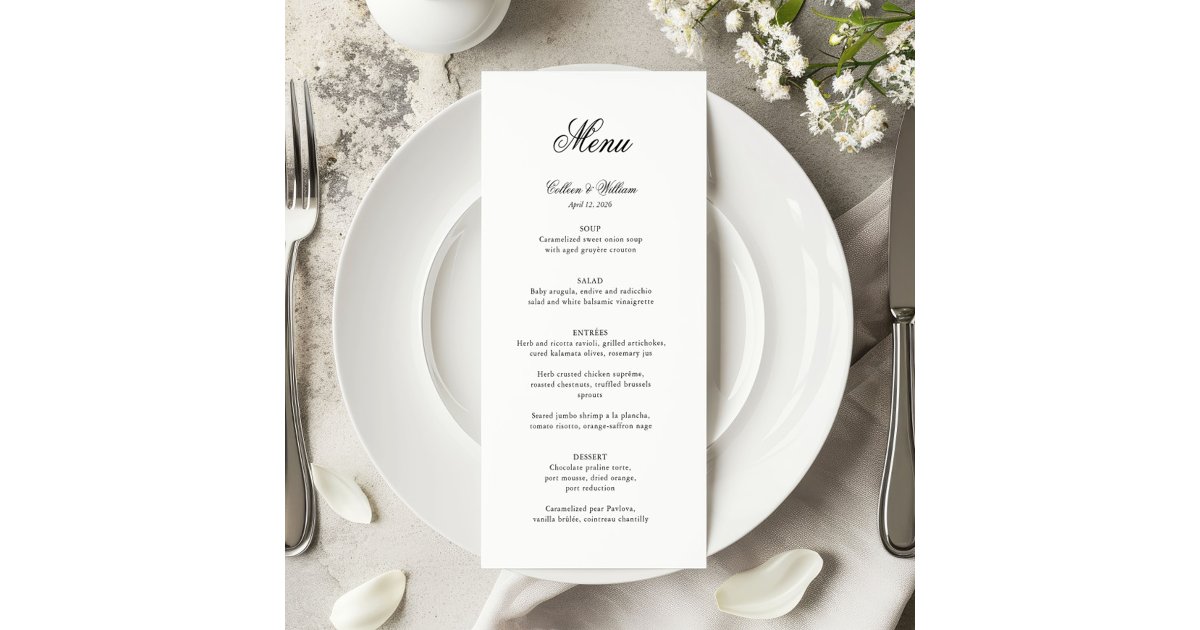 Elegant Simple Traditional Script Wedding Menu | Zazzle