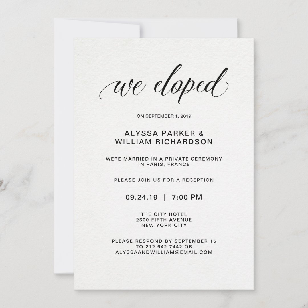 Elegant Simple Typography We Eloped | Reception Invitation | Zazzle