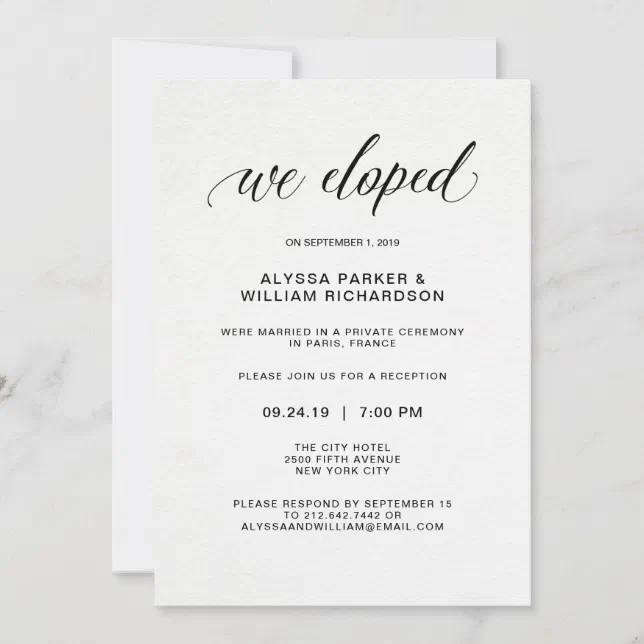 Elegant Simple Typography We Eloped | Reception Invitation | Zazzle