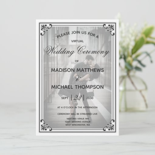 Elegant Simple Virtual Wedding Livestream Wedding Invitation | Zazzle
