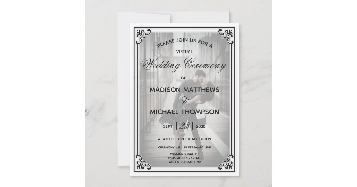 Elegant Simple Virtual Wedding Livestream Wedding Invitation | Zazzle