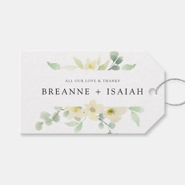 Elegant Simple Watercolor Greenery Wedding Favor Gift Tags | Zazzle