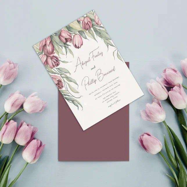 Elegant Simple Watercolor Tulip Spring Wedding Invitation | Zazzle