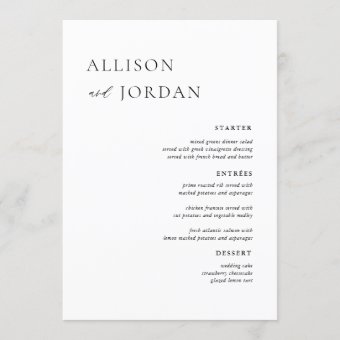 Elegant Simple Wedding Dinner Party Menus | Zazzle